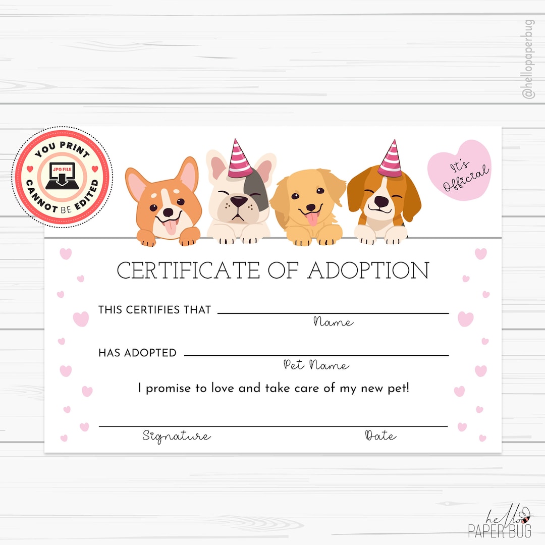 Lets Pawty Adoption Certificate Puppy Party Printable Party - Etsy