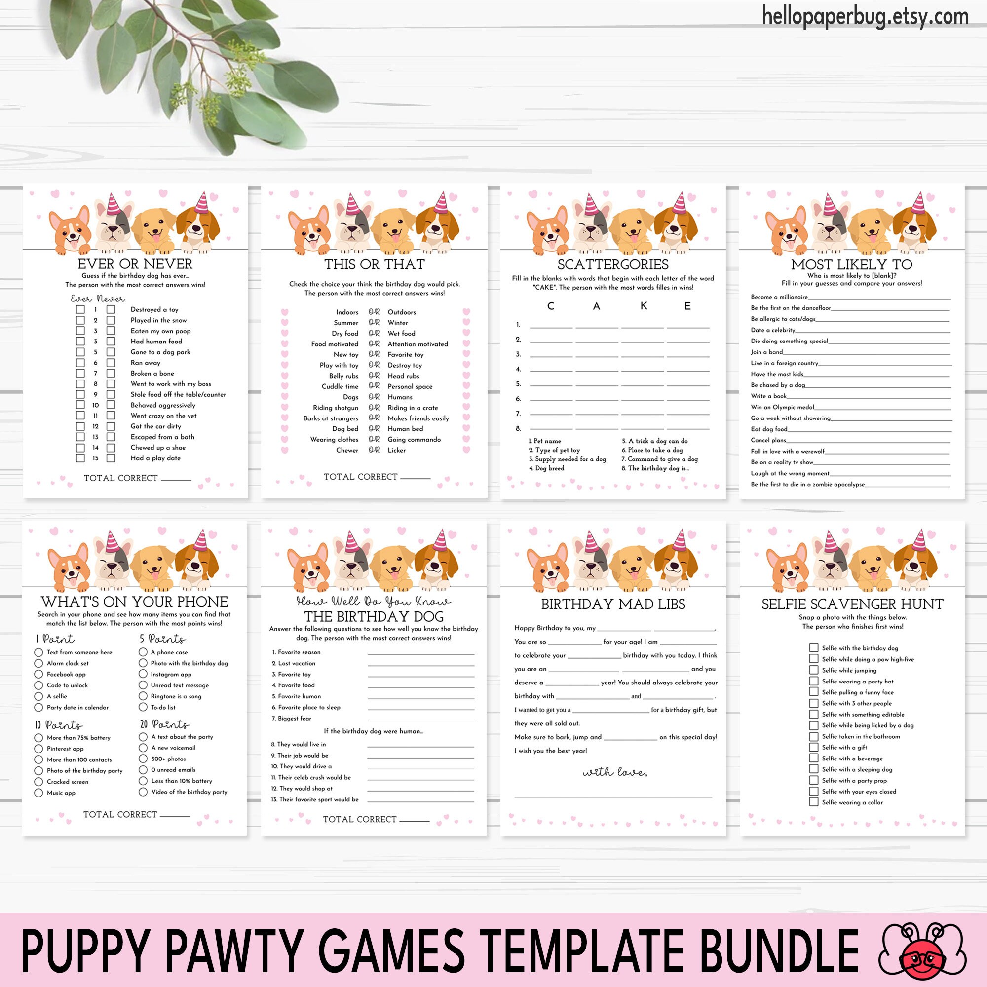 Editable Puppy Party Games Printable Dog Birthday Games - Etsy Australia