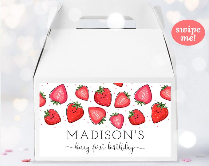 Berry First Gable Box Label Cute Strawberry Gift Box Party - Etsy