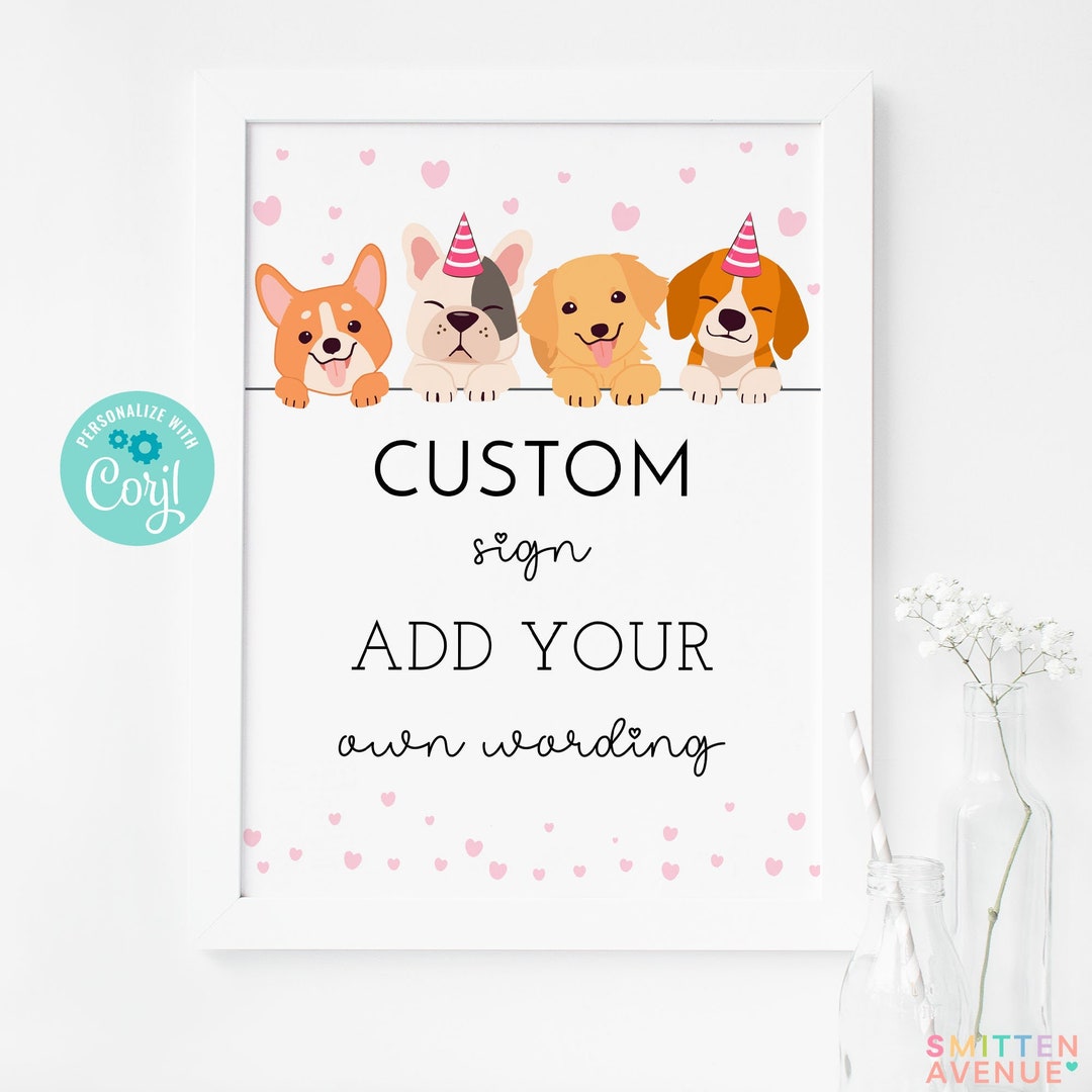 Editable Puppies Sign Template Let Pawty Custom Sign Dog Birthday Party ...