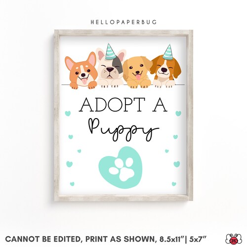 Puppy Party Signs Printable Instant Download Adopt a - Etsy