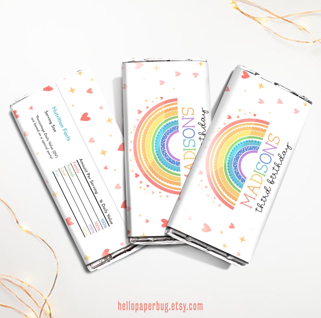 Rainbow Chocolate Bar Labels Candy Bar Wrapper, Colorful Birthday ...