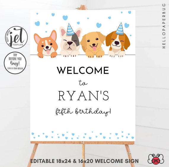 Lets Pawty Welcome Sign, Puppy Party Sign, Dog Birthday Decor, Editable ...