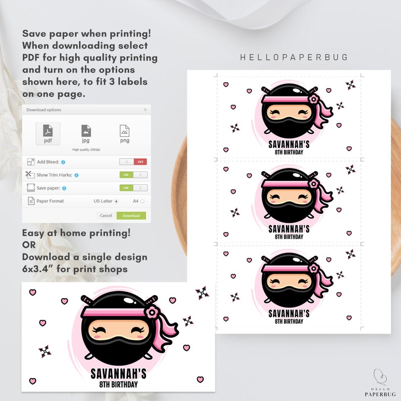 Ninja Girl Gable Box Label Ninja Birthday Party Favors - Etsy