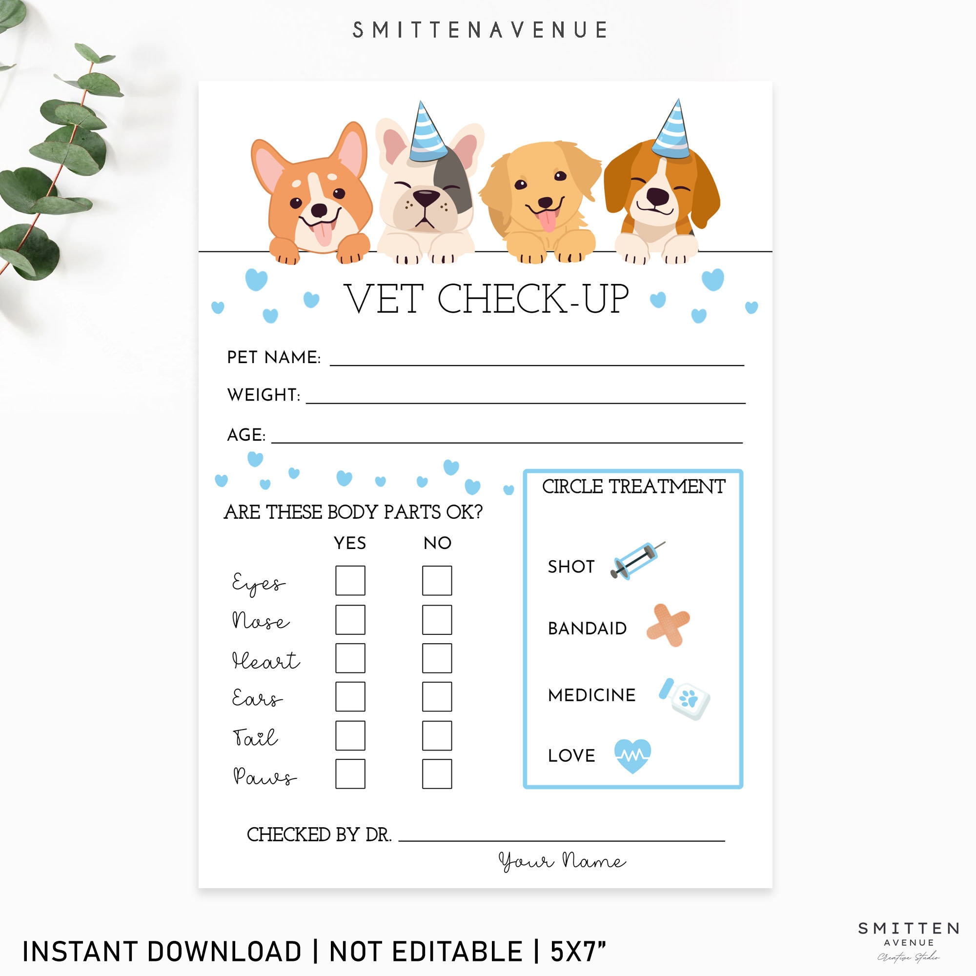 Veterinary Exam Check In Sheets Printable