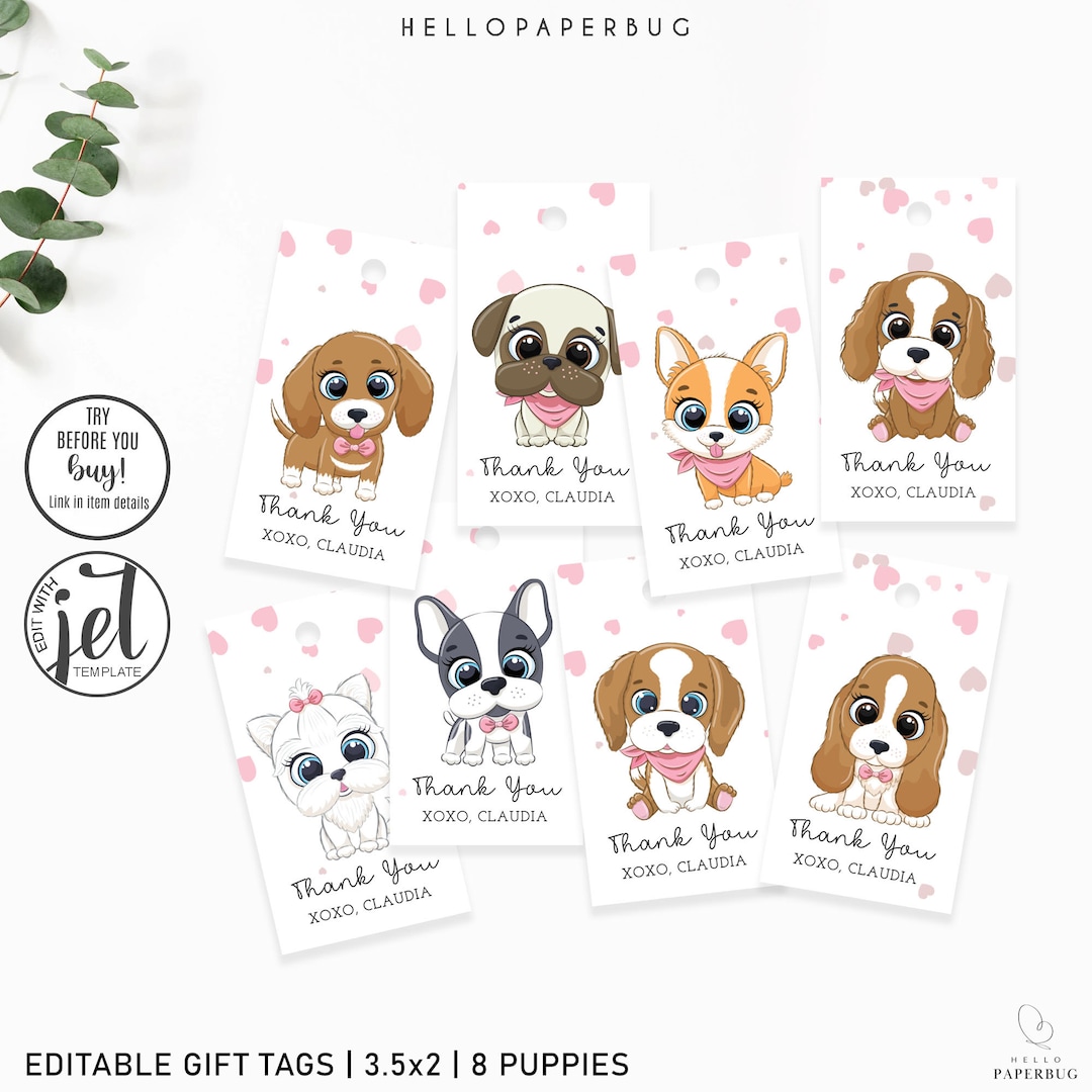 Puppy Favour Tags, Dog Birthday Favor, Lets Pawty Gift Tag, Adopt A ...