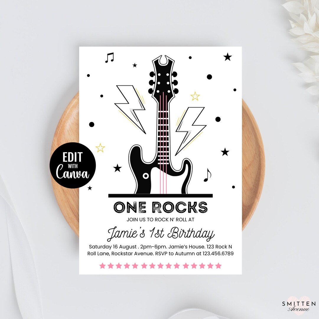 Rockstar 1st Birthday Invitation Template Rock N Roll Birthday Party ...
