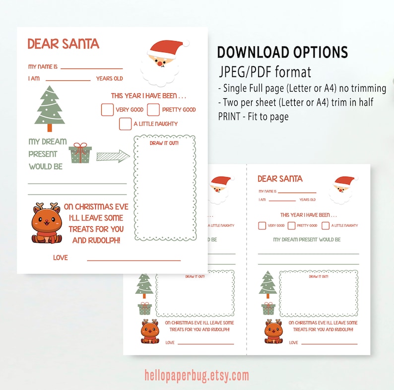 Kids Letter to Santa Christmas Wish List Activities - Etsy