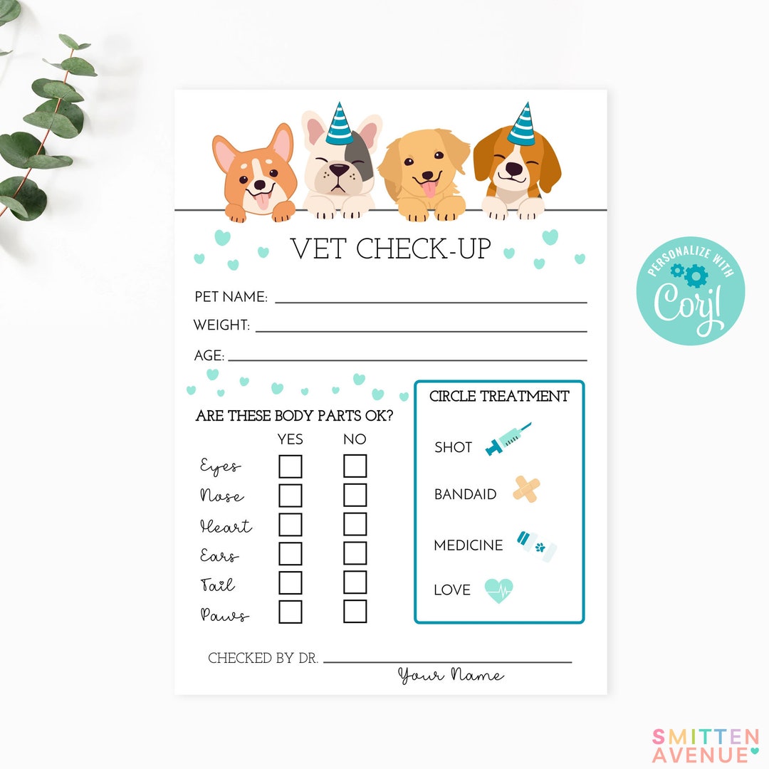 Vet Check up Exam Sheet Pet Check-up Lets Pawty Dog Birthday Party ...
