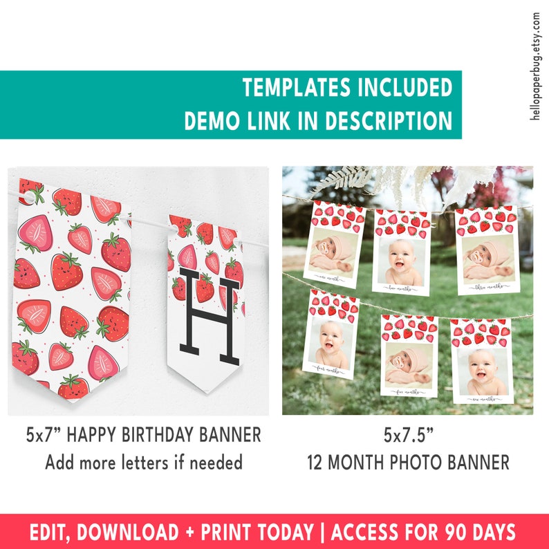 Berry First Birthday Template Bundle Printable Cute - Etsy