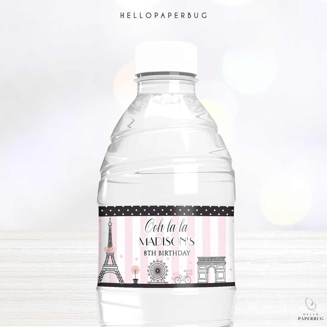 Paris Theme Water Bottle Label, Paris Birthday Party Favors, Parisian ...