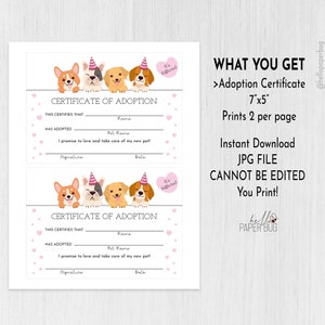 Lets Pawty Adoption Certificate Puppy Party Printable Party - Etsy