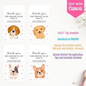 Lets Pawty Favor Tags in Pink Dog Thank You Puppy Gift Tag Printable ...