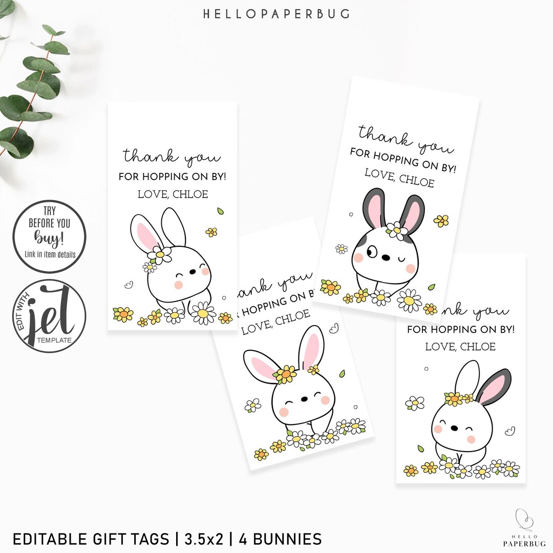 Printable Some Bunny Birthday Favor Tags, Flower Rabbit Party Gift Tags ...