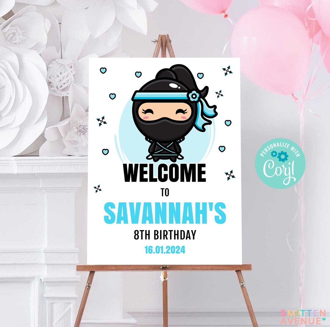 Ninja Birthday Party Sign Girls Ninja Welcome Sign Printable - Etsy