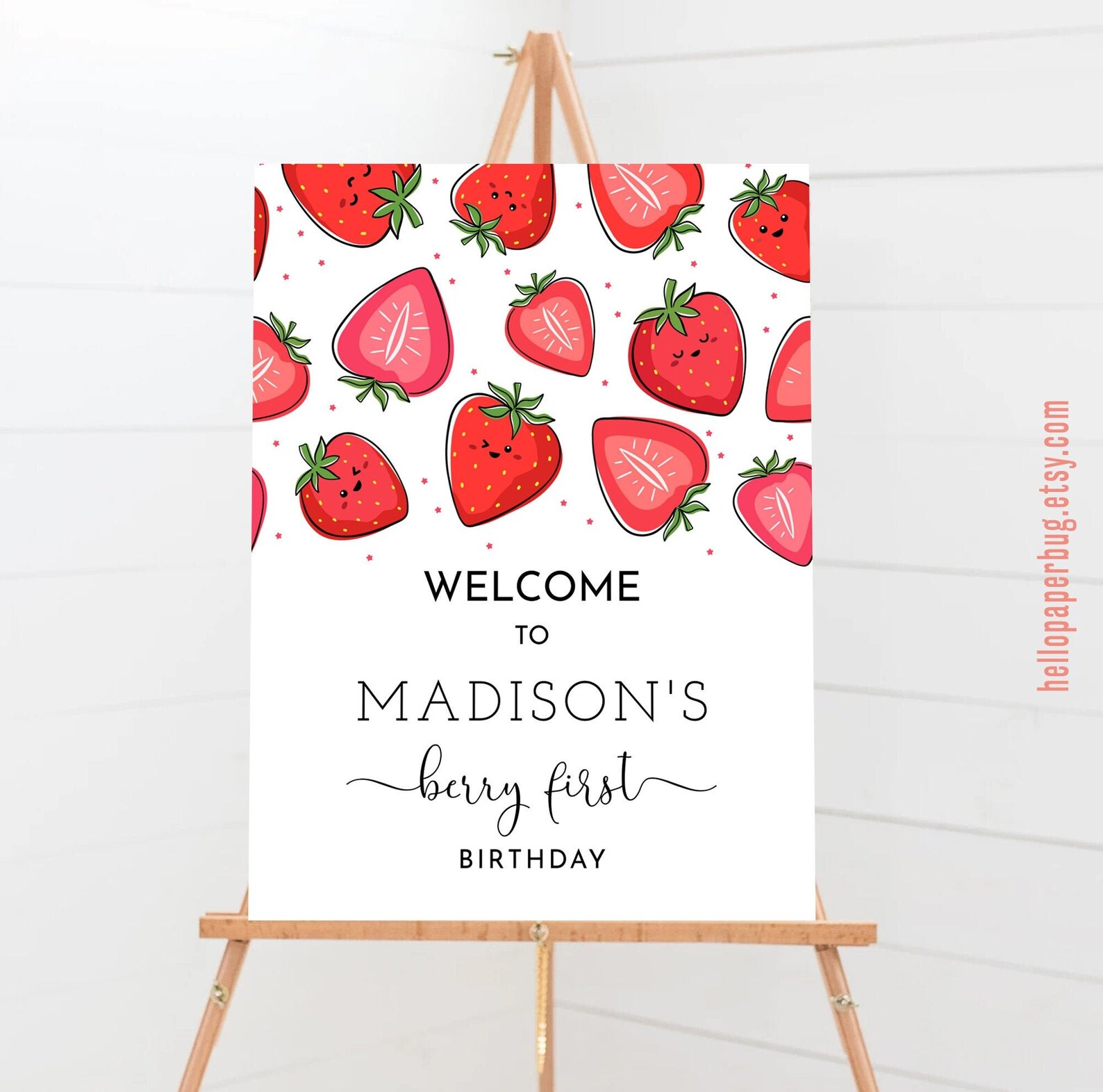 Berry First Birthday Welcome Sign Cute Strawberry Party - Etsy