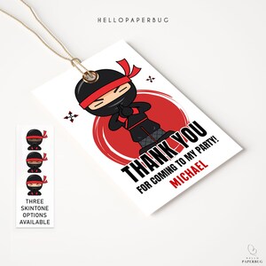Ninja Thank You Tag, Ninja Birthday Party Favour Tag, Karate Martial ...