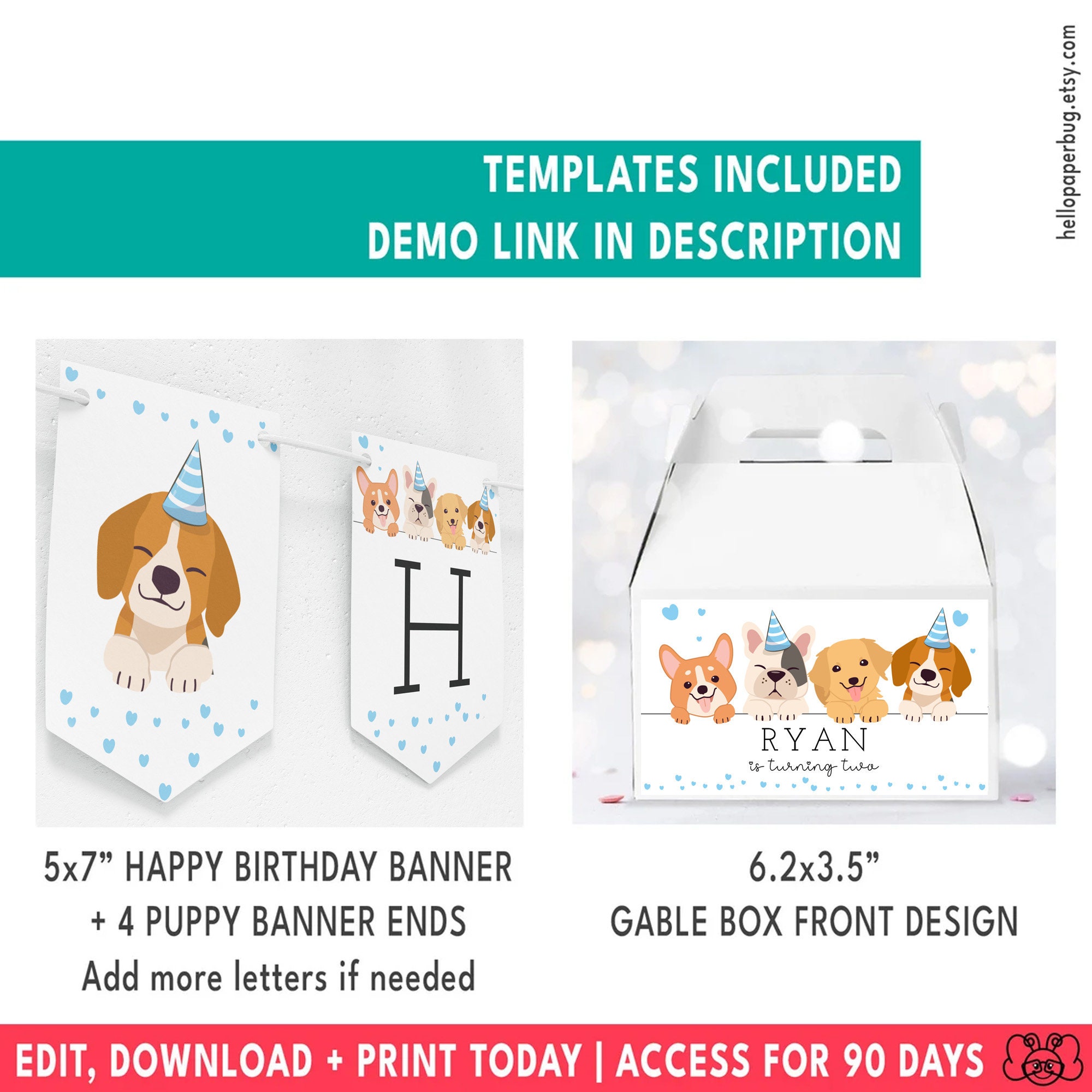Puppy Party Template Bundle Printable Lets Pawty Decor Puppy - Etsy