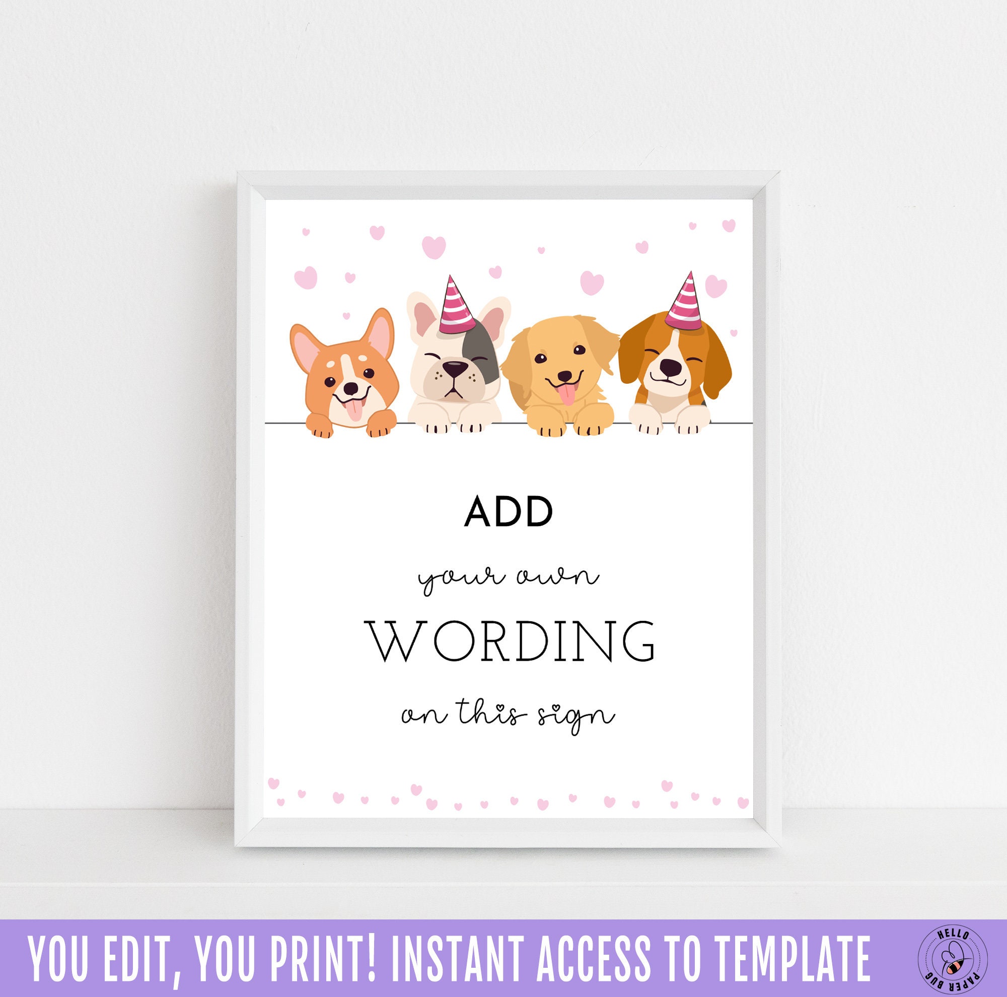 Puppy Pawty Editable Signage Dog Theme Party Signs Dog Birthday Party ...