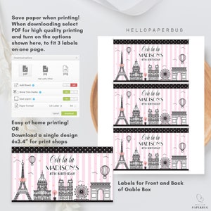 Paris Theme Gable Box Label, Paris Birthday Party Favors, Parisian ...