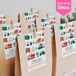 Editable Transportation Birthday Favor Tags Minimalist Transportation ...