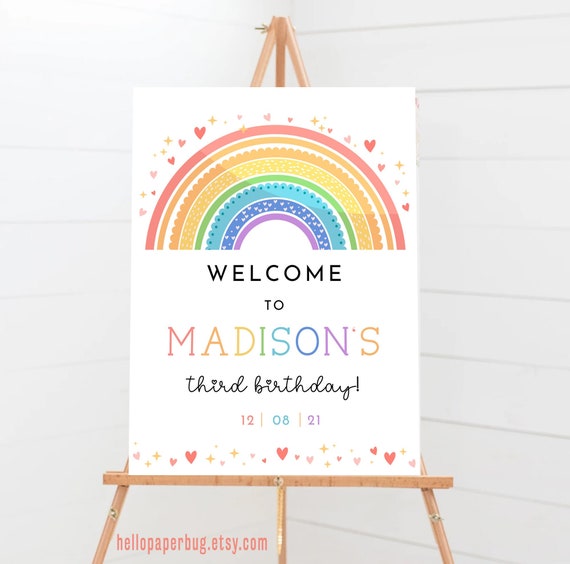 Rainbow Birthday Welcome Sign, Colorful Rainbow Party Welcome Poster ...