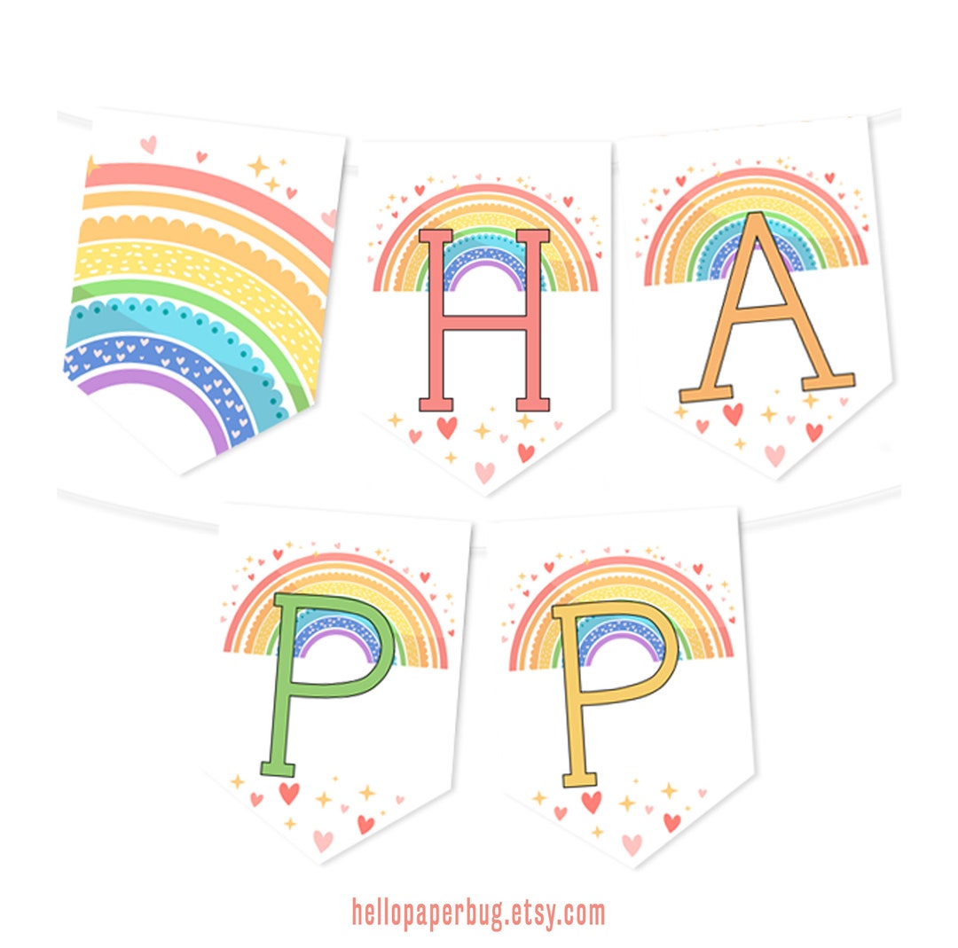 Rainbow Happy Birthday Banner, Colorful Birthday Party Decorations ...