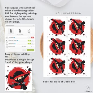 Ninja Gable Box Label, Ninja Birthday Party Favors, Karate Martial Arts ...