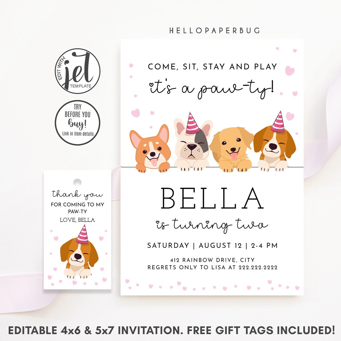 Lets Pawty Birthday Puppy Invitation Dog Birthday Pawty - Etsy