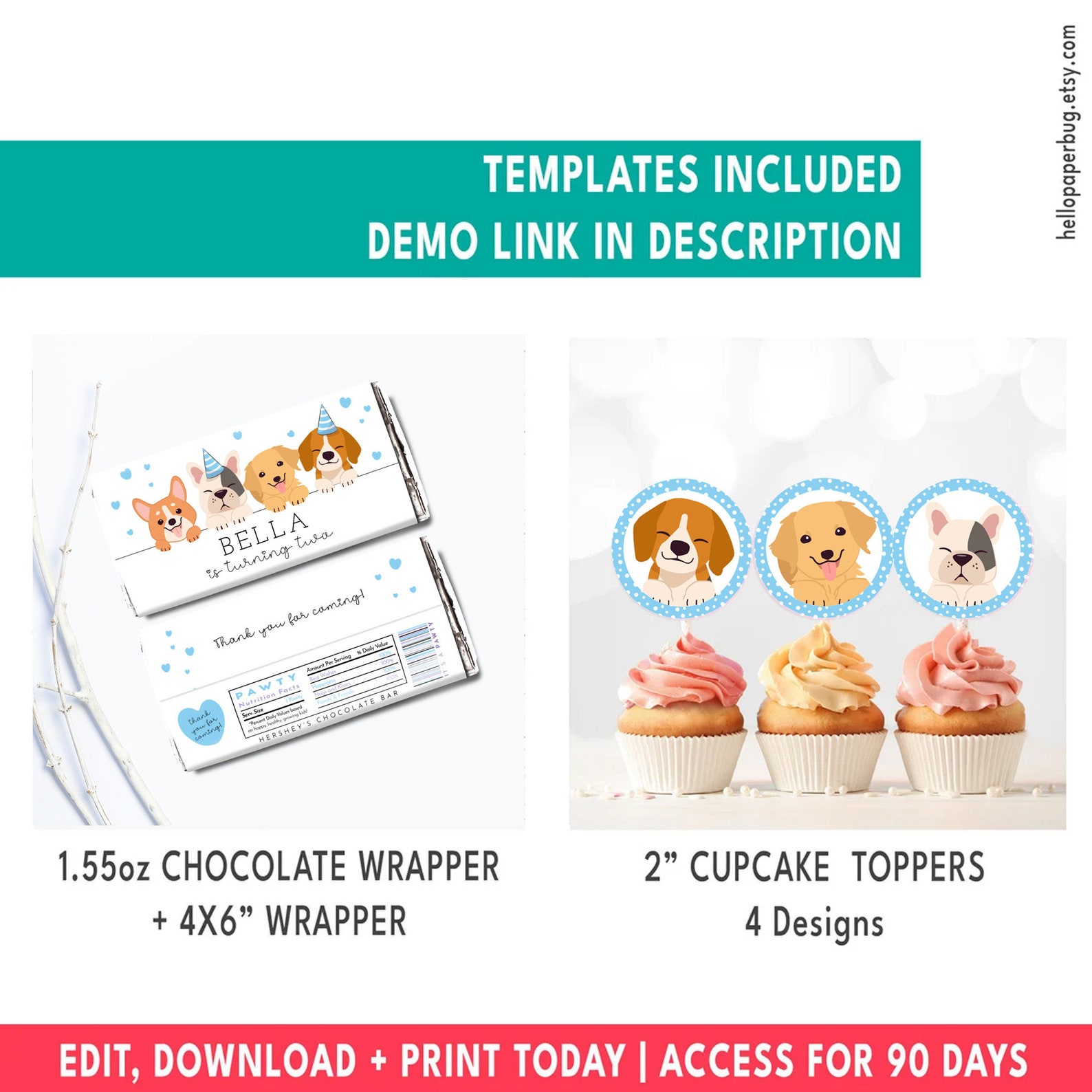 Puppy Party Template Bundle Printable Lets Pawty Decor Puppy - Etsy