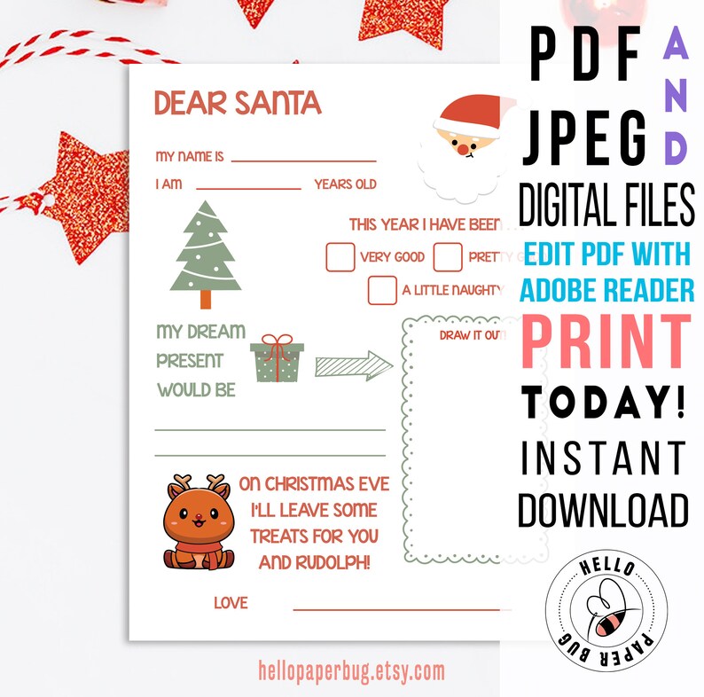 Kids Letter to Santa Christmas Wish List Activities - Etsy