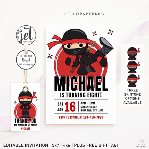 Editable Ninja Birthday Invitation Template Printable Ninja - Etsy