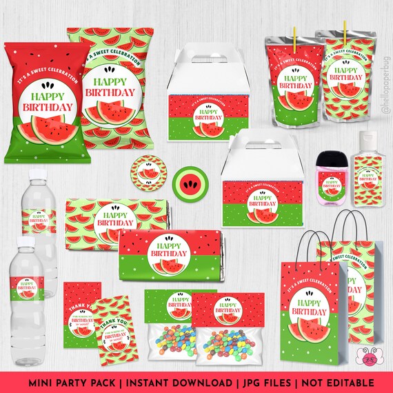 Watermelon Birthday Party Pack, Melon Printable Favors Wrappers Labels ...