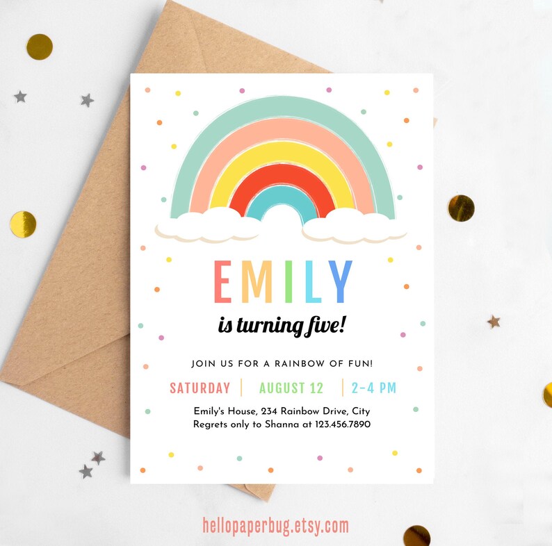 Bright Rainbow Birthday Invitation Template Rainbow of Fun | Etsy