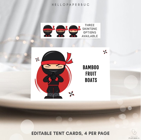 Ninja Food Labels, Ninja Birthday Party Tent Cards, Karate Martial Arts ...