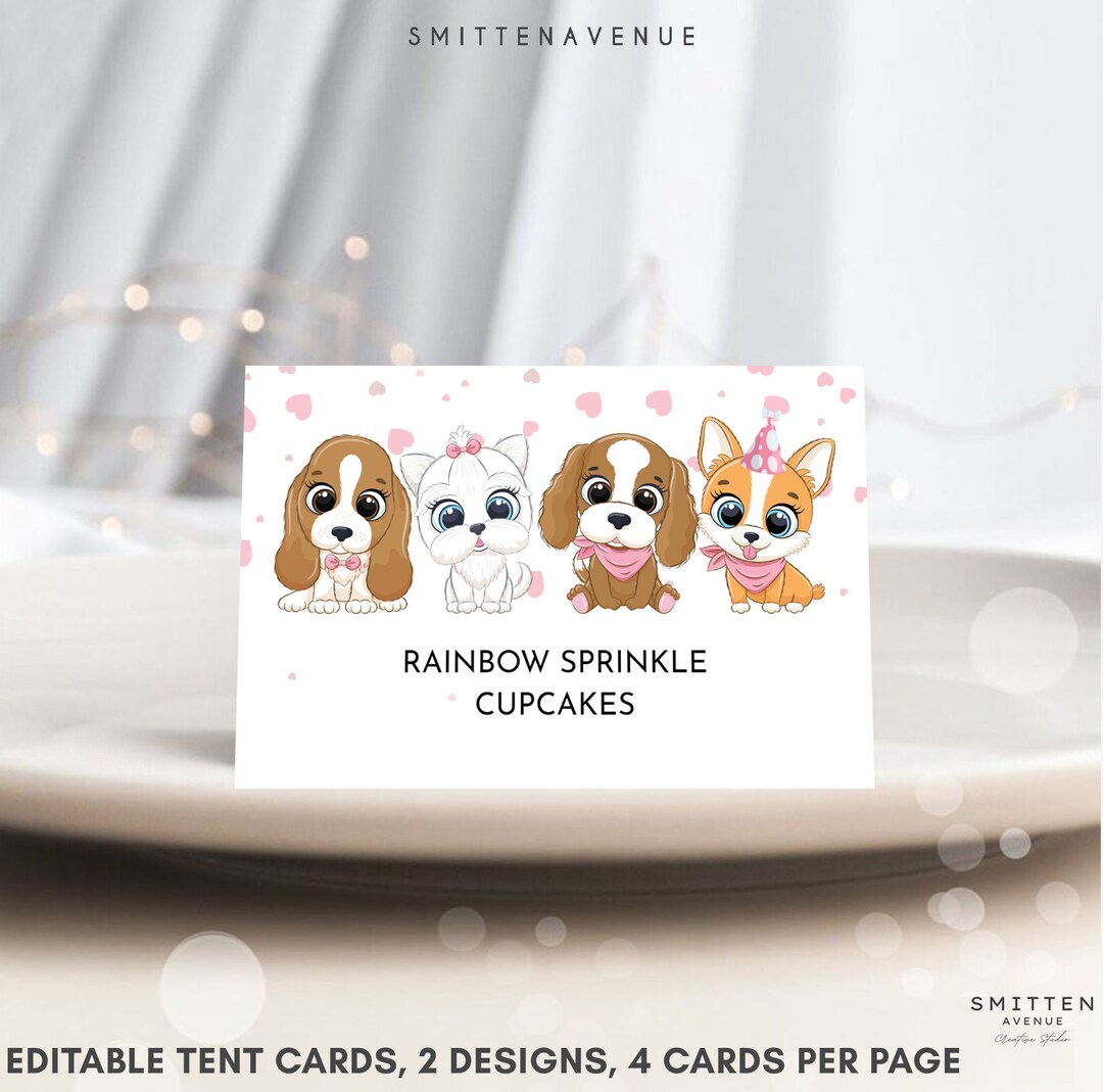 Lets Pawty Food Labels Puppy Adoption Tent Cards Dog Birthday Place ...