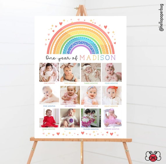 Rainbow Baby s First Year Photo Poster Template 1st Birthday Photo Collage Sign Editable Year Rainbow Baby s First Year Photo Poster Template 1st Birthday Photo Collage Sign Editable Year