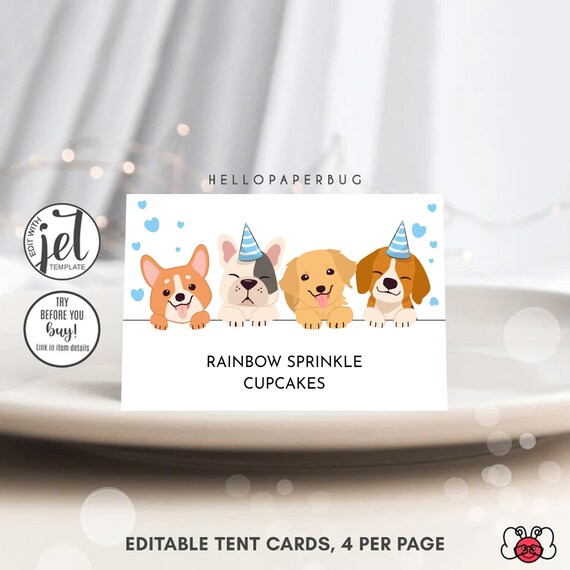 Lets Pawty Food Labels, Puppy Dog Party Tent Cards, Party Table Decor ...