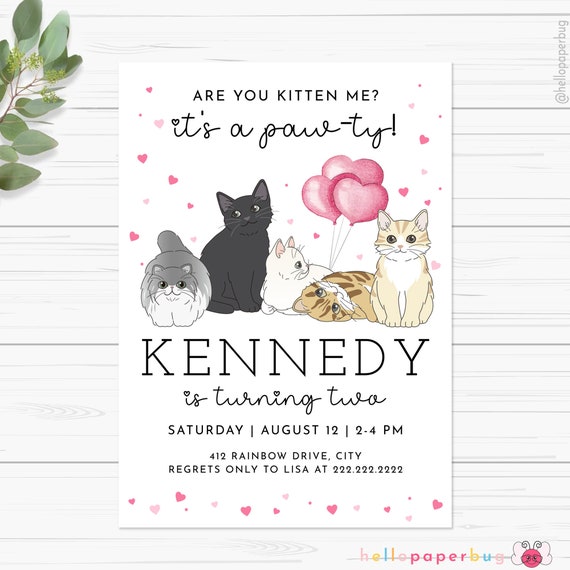 Cat Party Invitation, Kitten Party Invitation, Cat Birthday Party ...