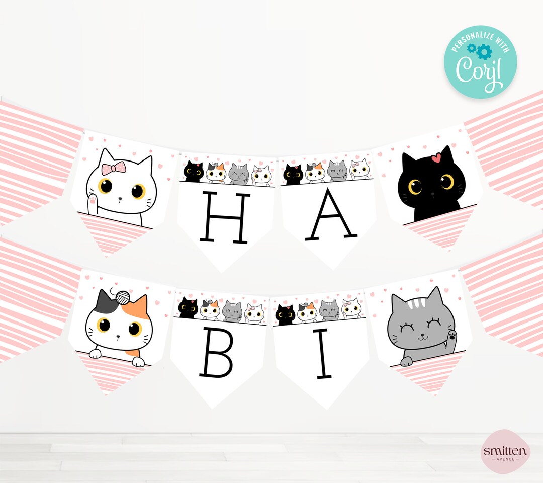 Kitty Cat Birthday Banner Happy Birthday Sign Are You Kitten Me Right ...