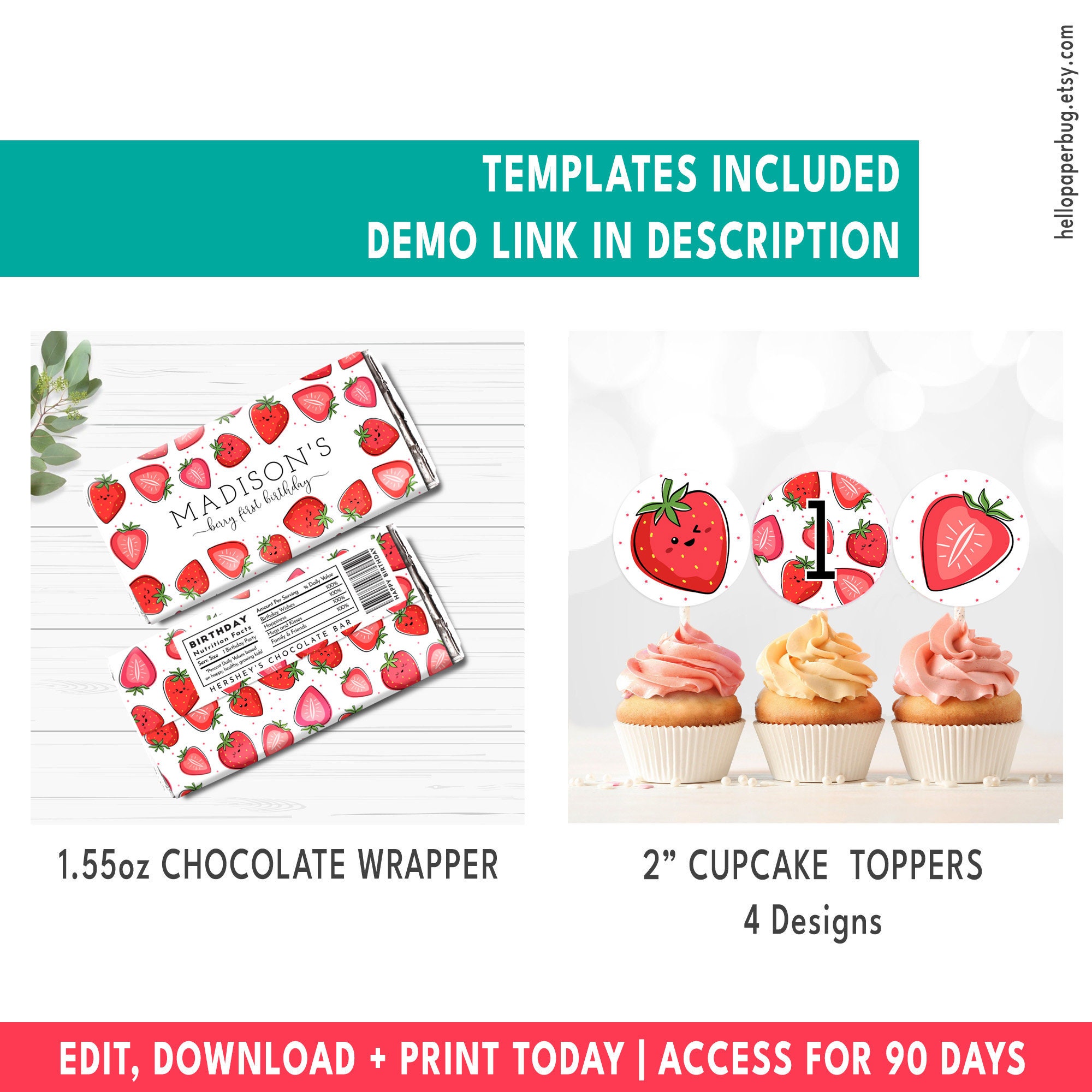 Berry First Birthday Template Bundle Printable Cute - Etsy