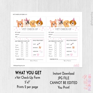 Vet Check up Exam Sheet Pet Check-up Lets Pawty Dog Birthday - Etsy