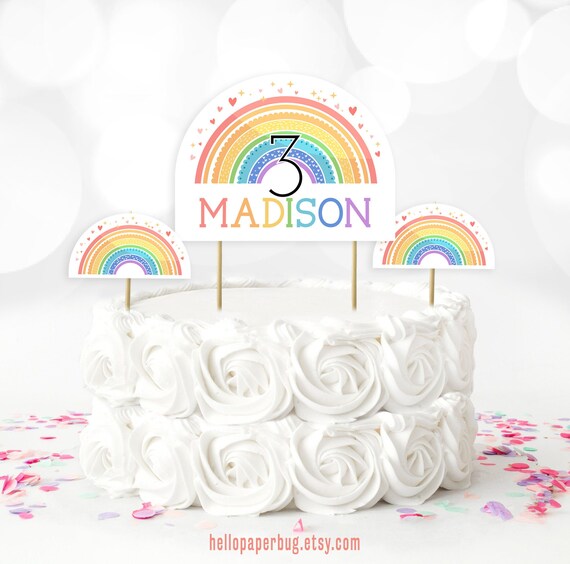 Rainbow Cake Topper, Birthday Table Decor, Printable Centerpieces ...
