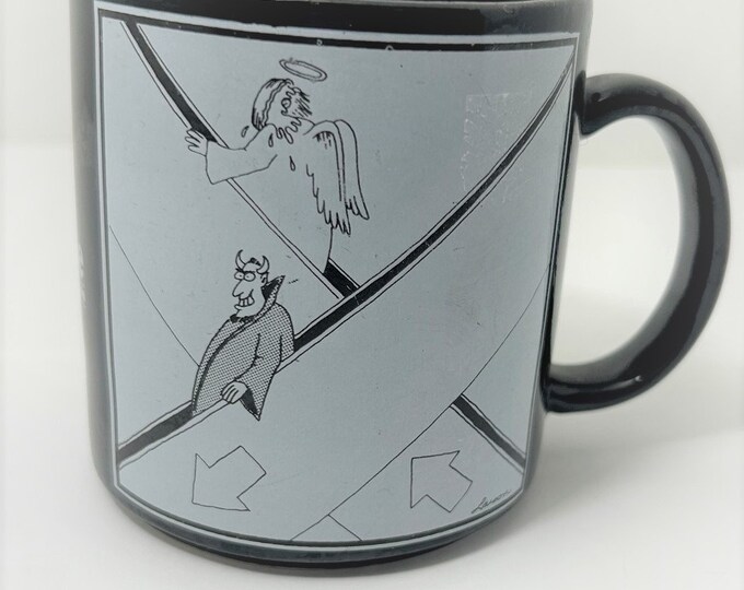Vintage 1981 Gary Larson THE FAR SIDE Black Mug Comic Angel Devil ...