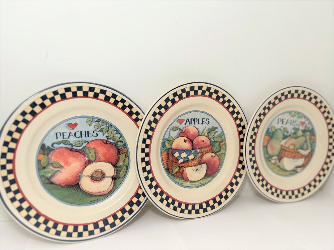 Susan Winget Harvest Fair Dinner Plates: Peaches, Apples, Pears (set of ...