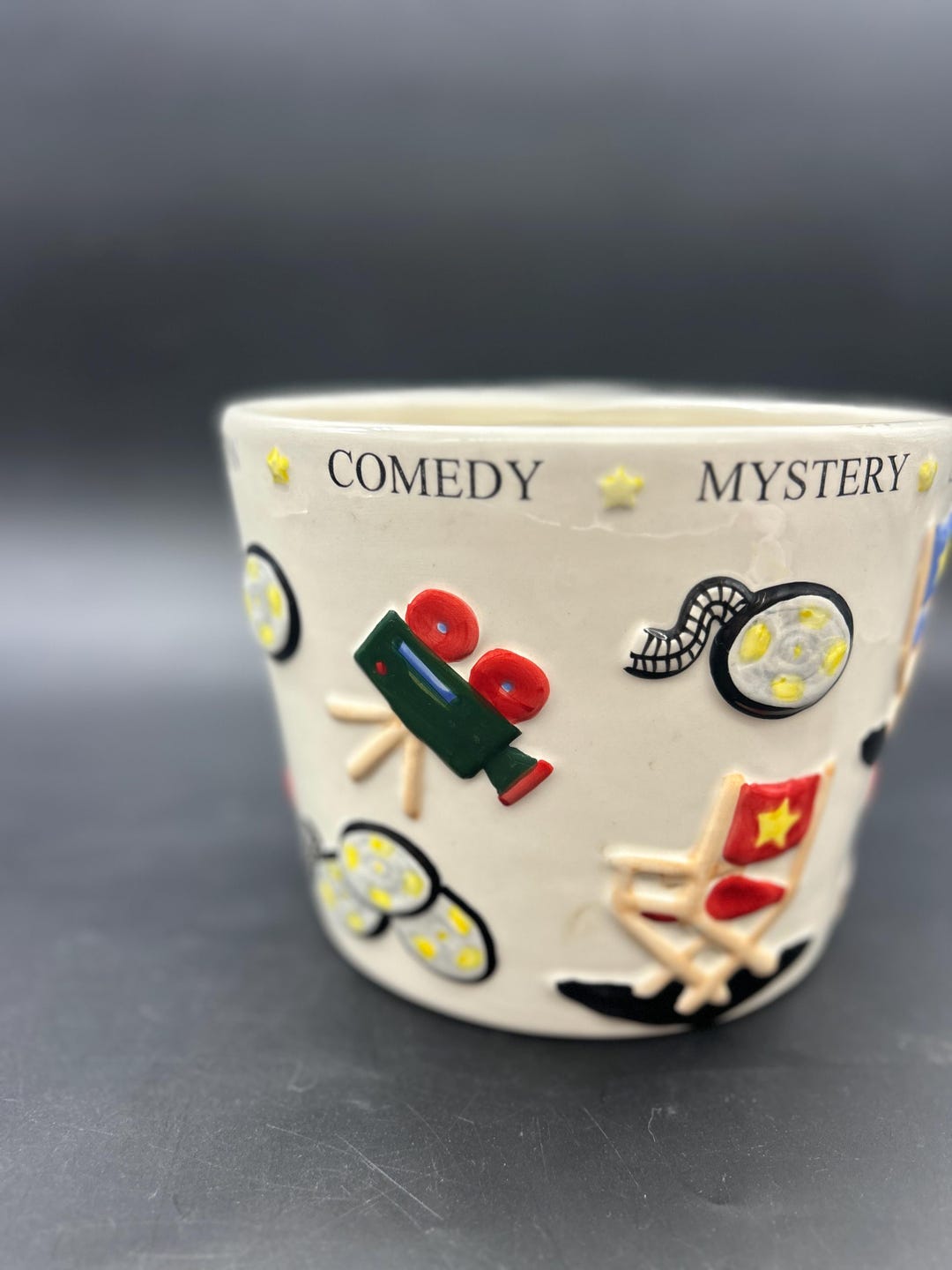 Rare Vtg Ceramic Popcorn Movie Set White Bowl Bucket by Designpac 8.5 ...