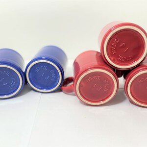 Vtg Set of 5 Stoneware Coffee Mugs Cups Blue Red Maroon Burgundy Japan ...