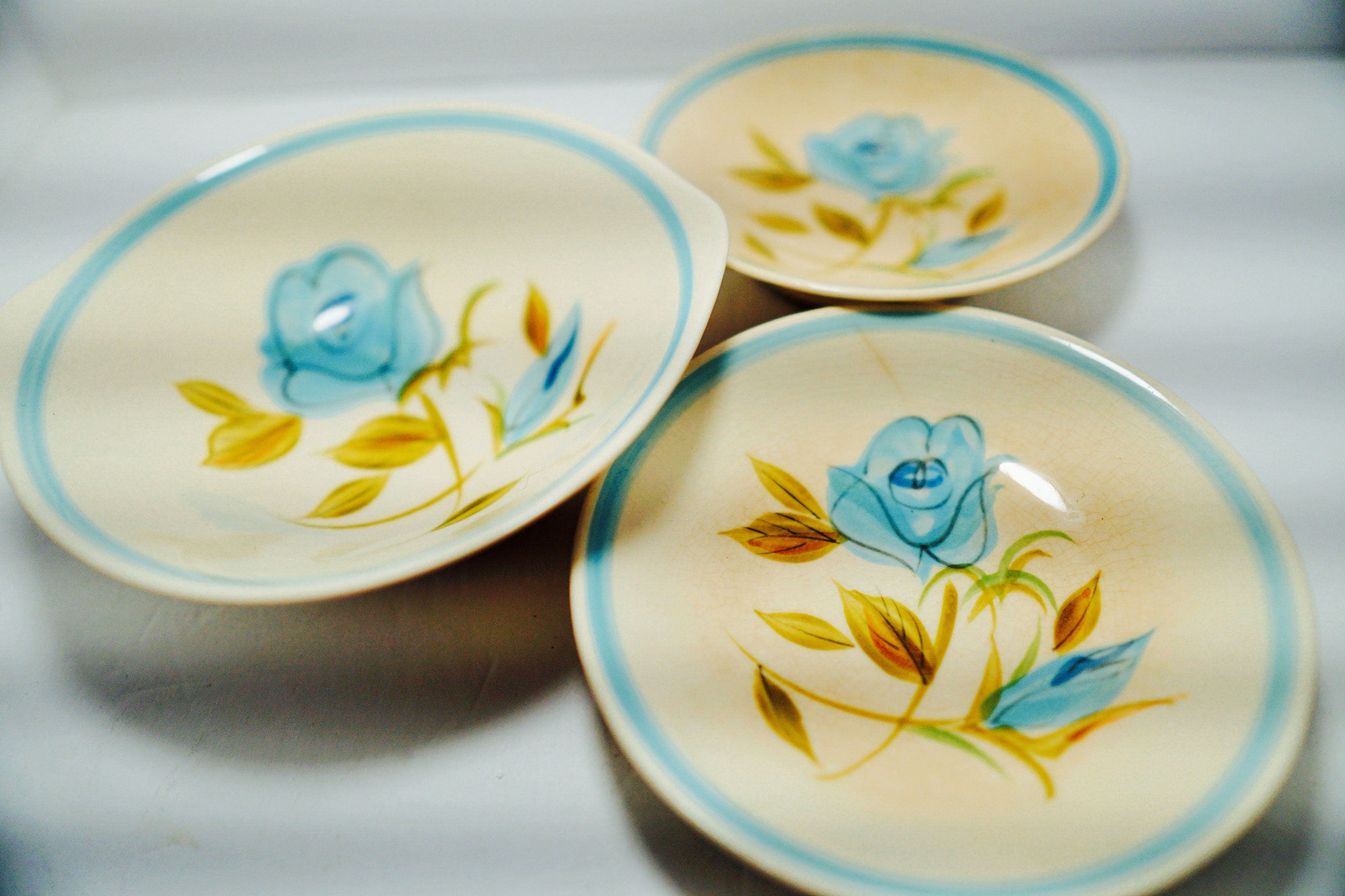 3pc Majolica Blue Rose Kasuga Plates | Etsy