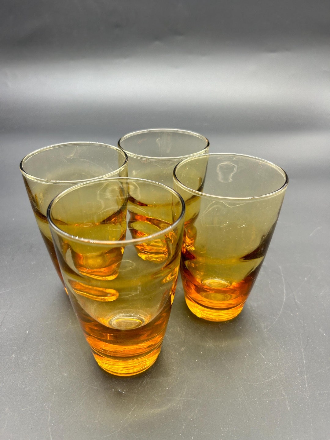 Set of 4 Vintage LIBBEY Golden Ripple Beverage Glasses Wave Tumblers Amber - Etsy