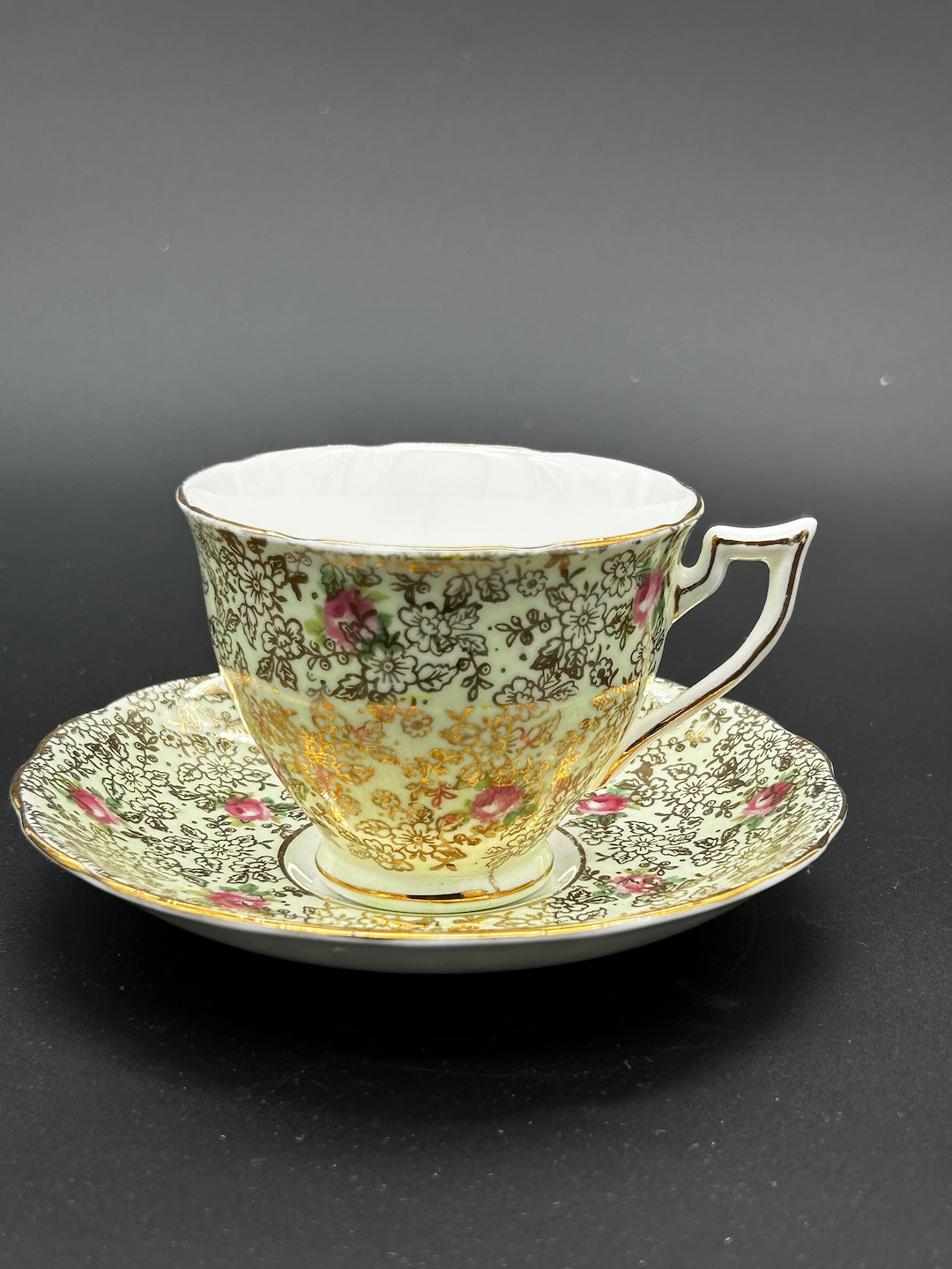Melba Fine Bone China Tea Cup & Saucer Set Floral Chintz Pink Rose Gold ...